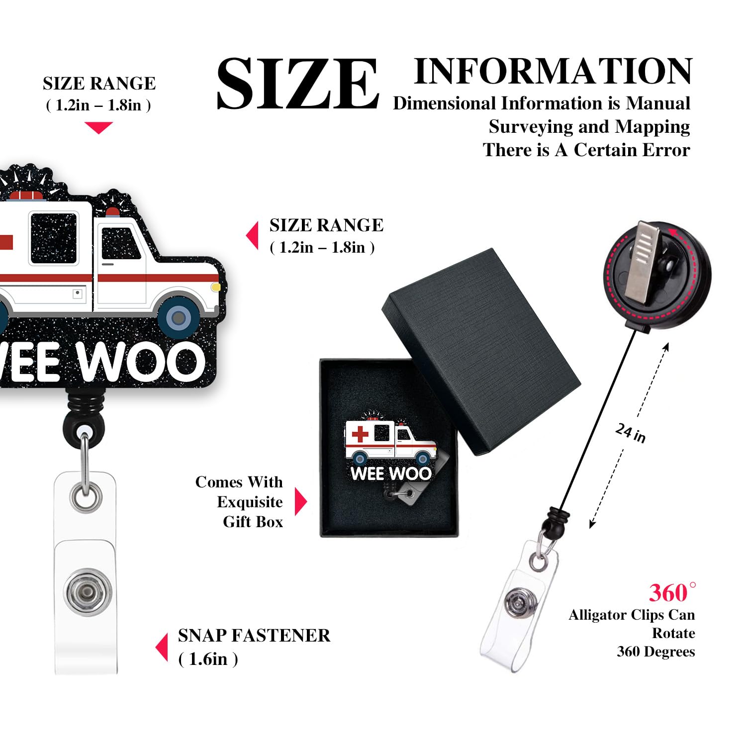 Gifts For Paramedics RZHV Wee Woo Retractable Badge Reel With Alligator ...