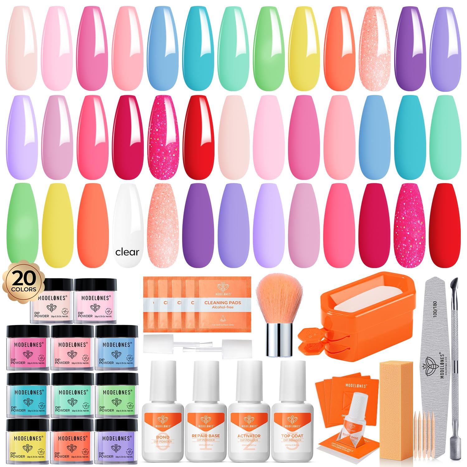 Amazon.com: Modelones Dip Powder Nail Kit Starter, 20 Colors Summer ...