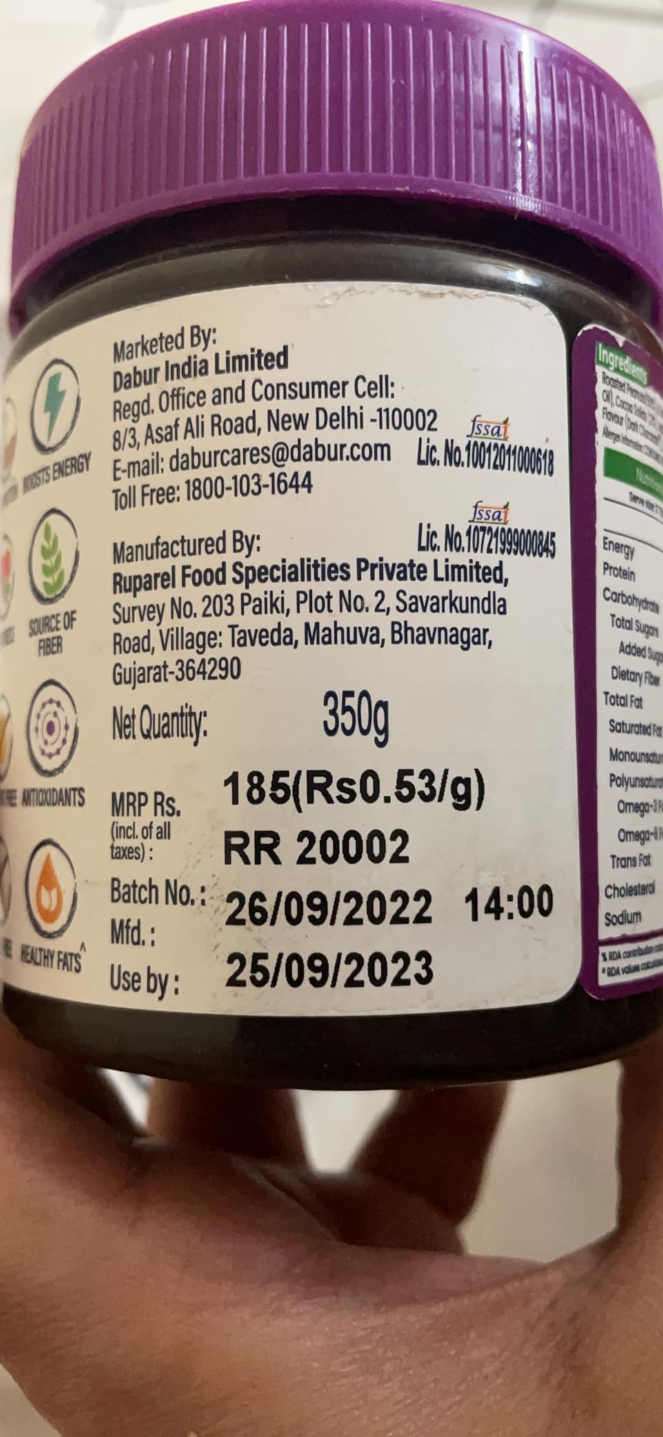 DABUR Real Health Dark Chocolate Peanut Butter -Creamy| High Protein ...