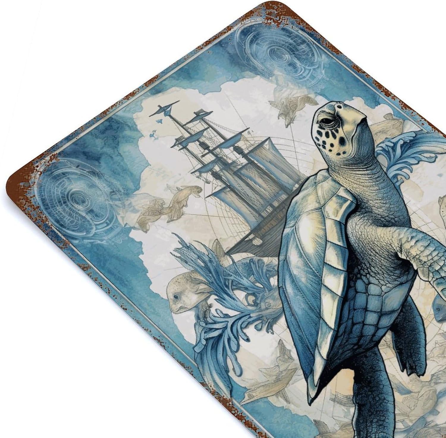 Country Metal Tin Sign Nautical Beach Ocean Theme Underwater Turtle ...