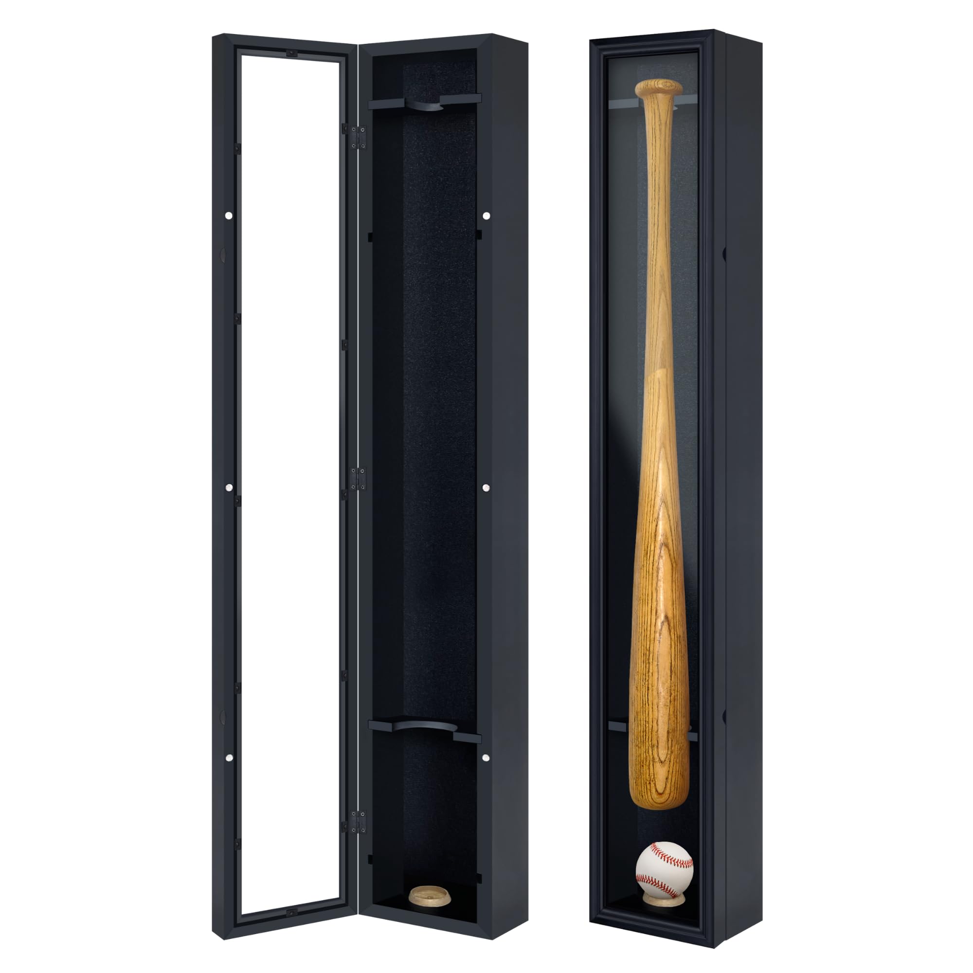 ILOT Baseball Bat Display Case Solid Wood Frame Ball Holder Stand ...