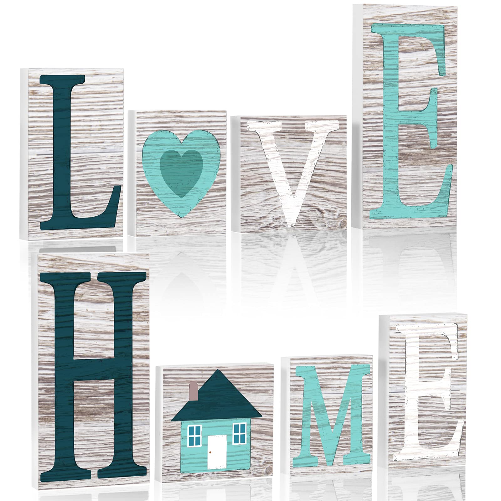 Buy 4 Pieces Rustic Wood Home Sign Double Sided Home Love Wood Decors ...