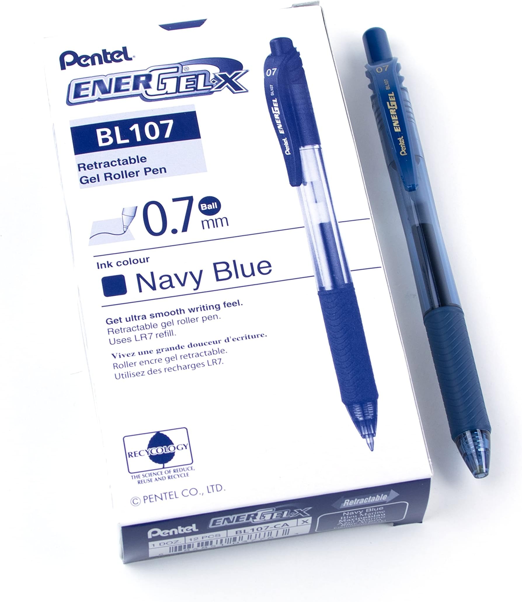 Pentel EnerGel X Retractable Gel Pen - Navy Blue Ink - Pack of 12 ...