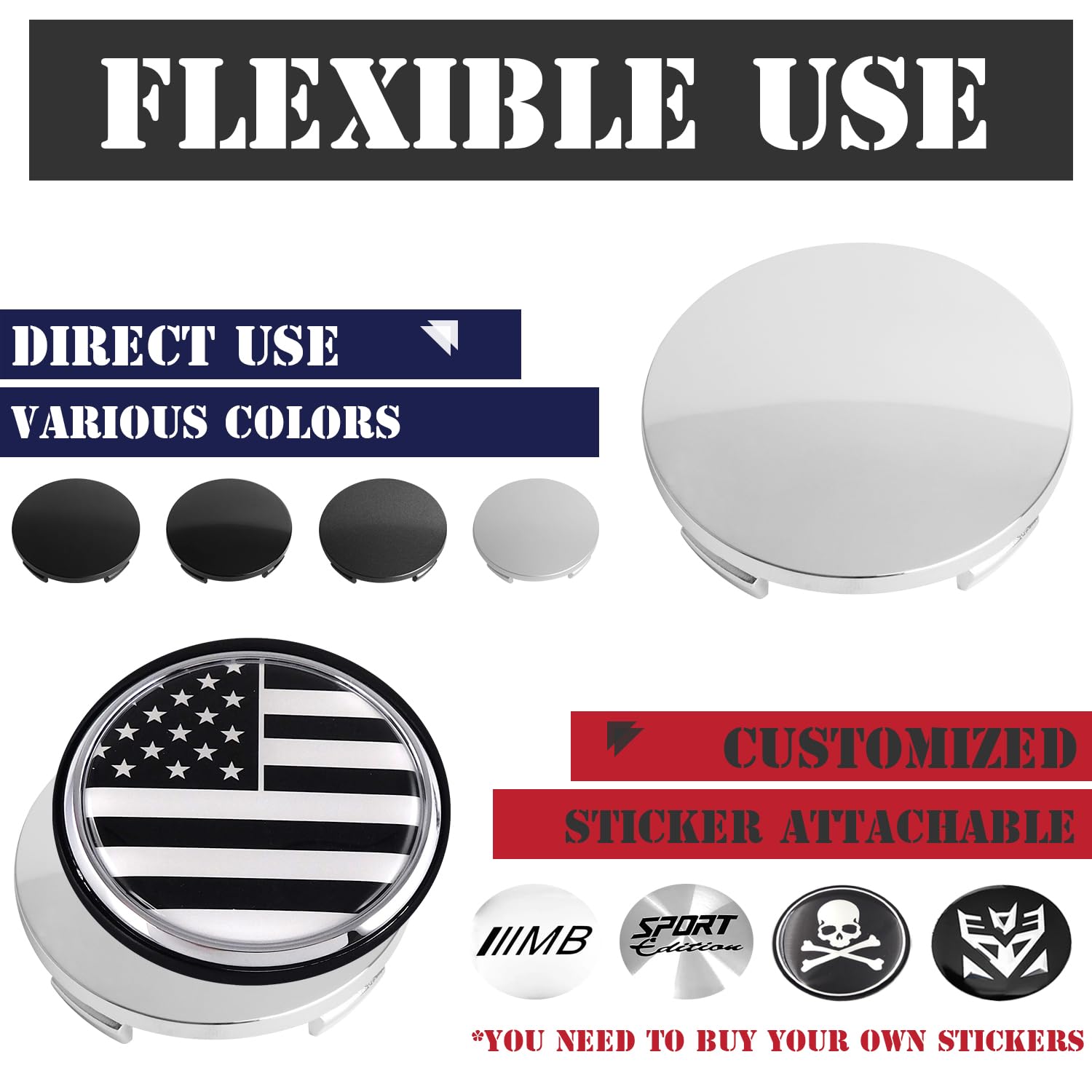 Snapklik.com : KitsPro 2.4Inch 60MM Wheel Center Caps, Pack Of 4