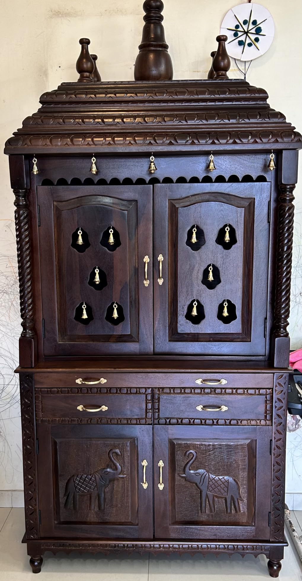 APRODZ Handcrafted Sheesham Wood Temple with Storage for Pooja Room ...