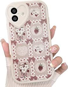 Amazon.com: Lovmooful Compatible for iPhone 16 Plus Case Cute Flower Floral Bow Strawberry with ...