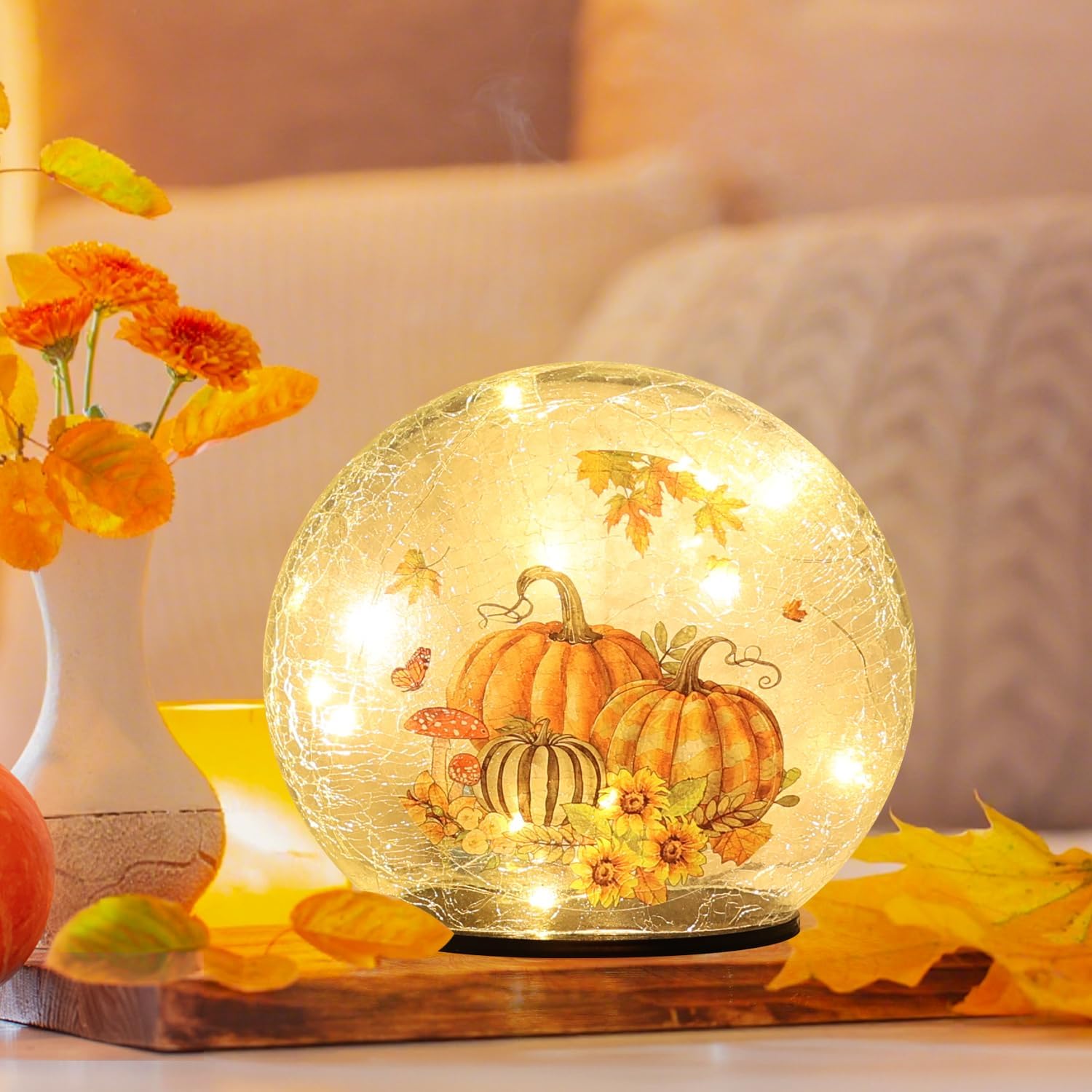Amazon.com: NEEDOMO Fall Table Decor, Sparkling Crackle Glass Ball with ...