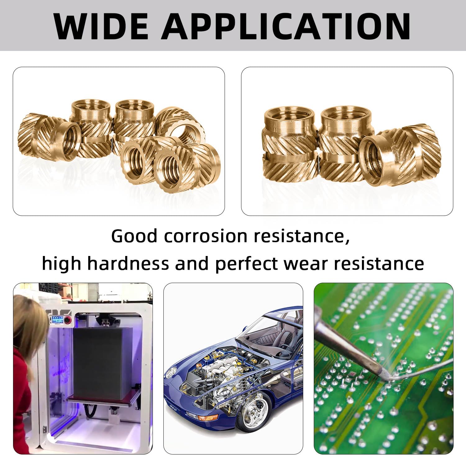 Snapklik.com : M2 X 3mm L X 3.5mm OD Threaded Inserts, 100 PCS Metric ...