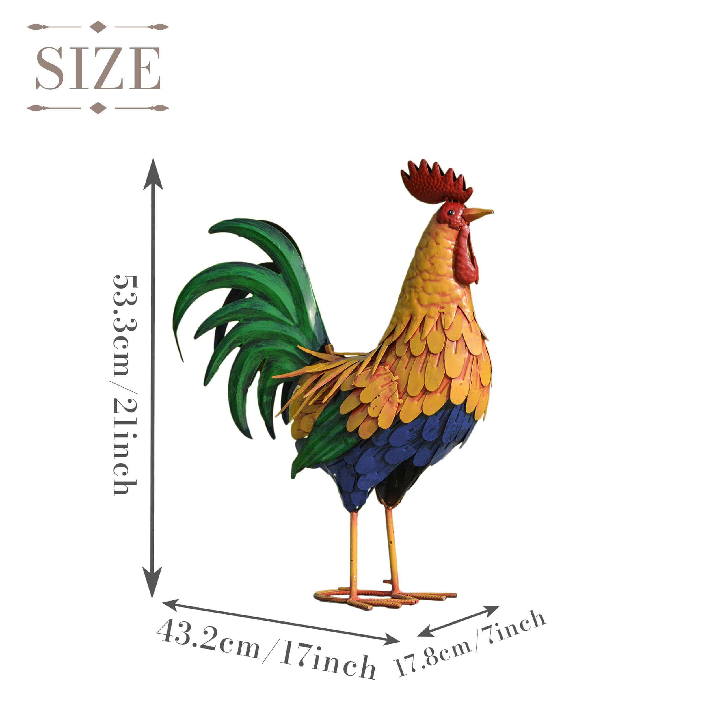 Outdoor Rooster Sculpture New Rooster Statue Garden Decor, Metal