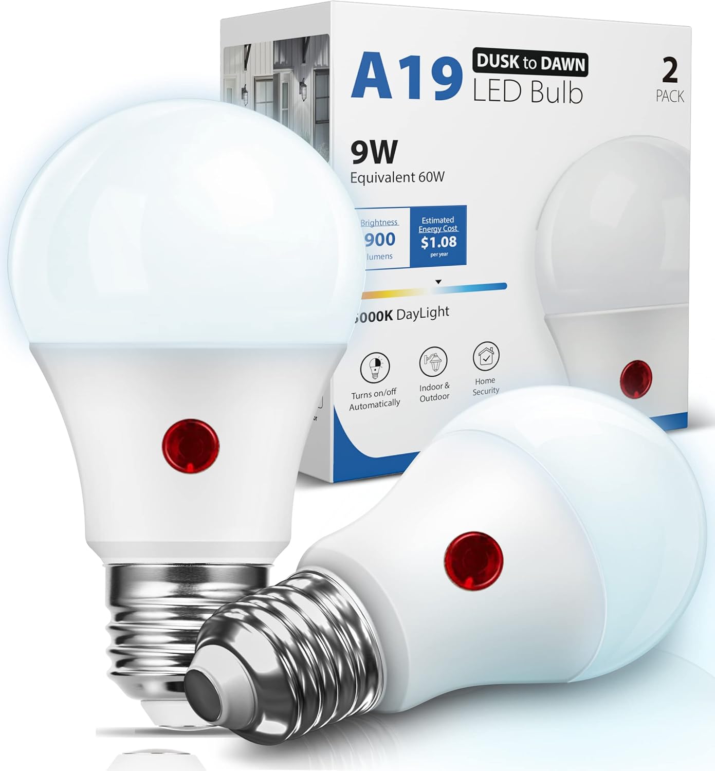 Prosperbiz Dusk to Dawn LED Light Bulbs Outdoor, 9W Equivalent 60 Watt ...