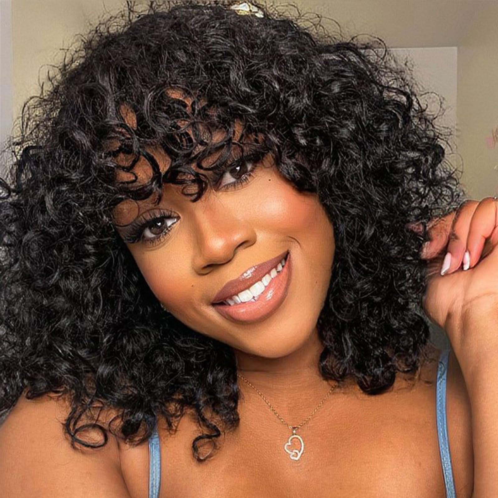 Amazon.com : DÉBUT 10 Inch Water Wave Bob Wig with Bangs Human Hair ...