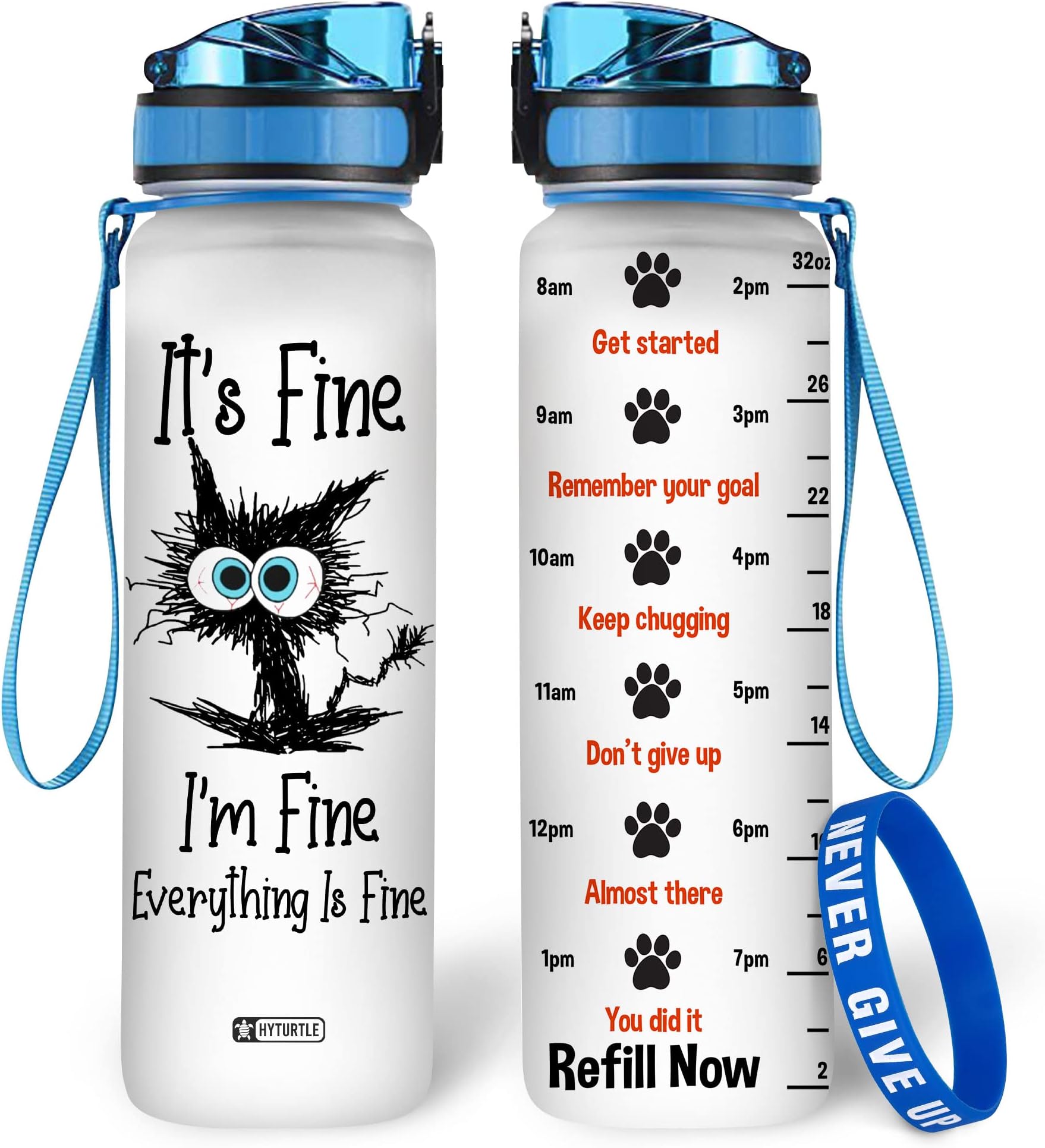 Amazon.com: Hyturtle Cat Water Bottle - 32 Oz 1Liter Motivational ...