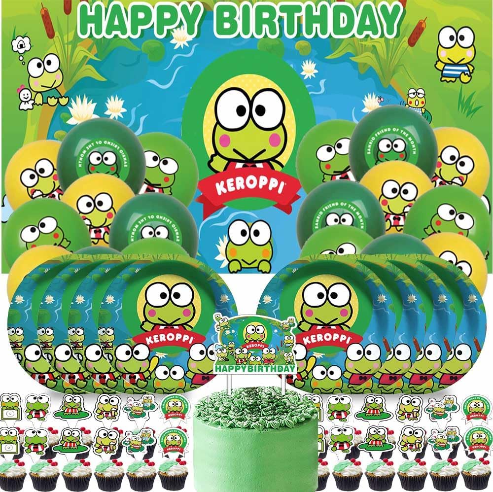 Amazon.com: Kawaii Frog Themed Birthday Party backdrop Decoration Cute ...