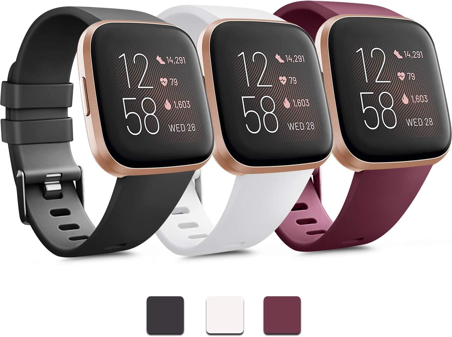 Amazon.com: PACK 3 Soft Silicone Bands for Fitbit Versa 2 / Fitbit ...