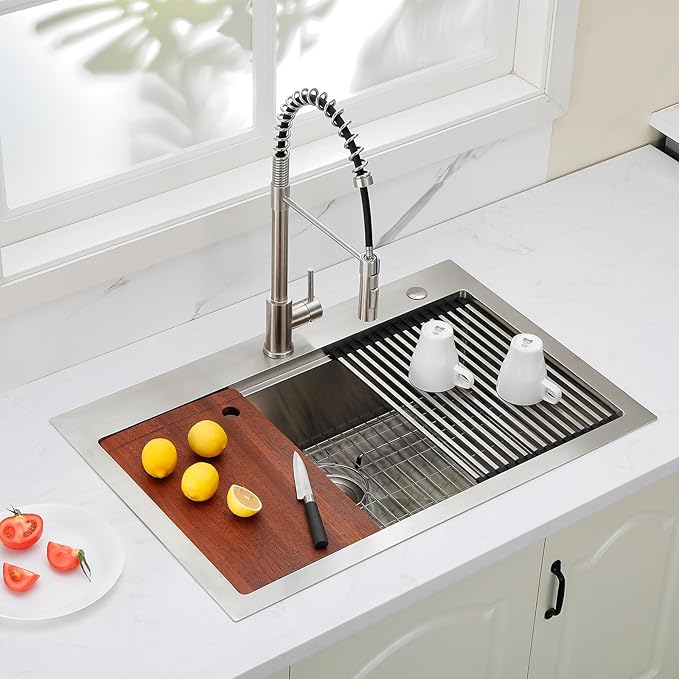 Lxuziud 33x22 Drop In Kitchen Sink, 16 Gauge Stainless Steel Top Mount ...