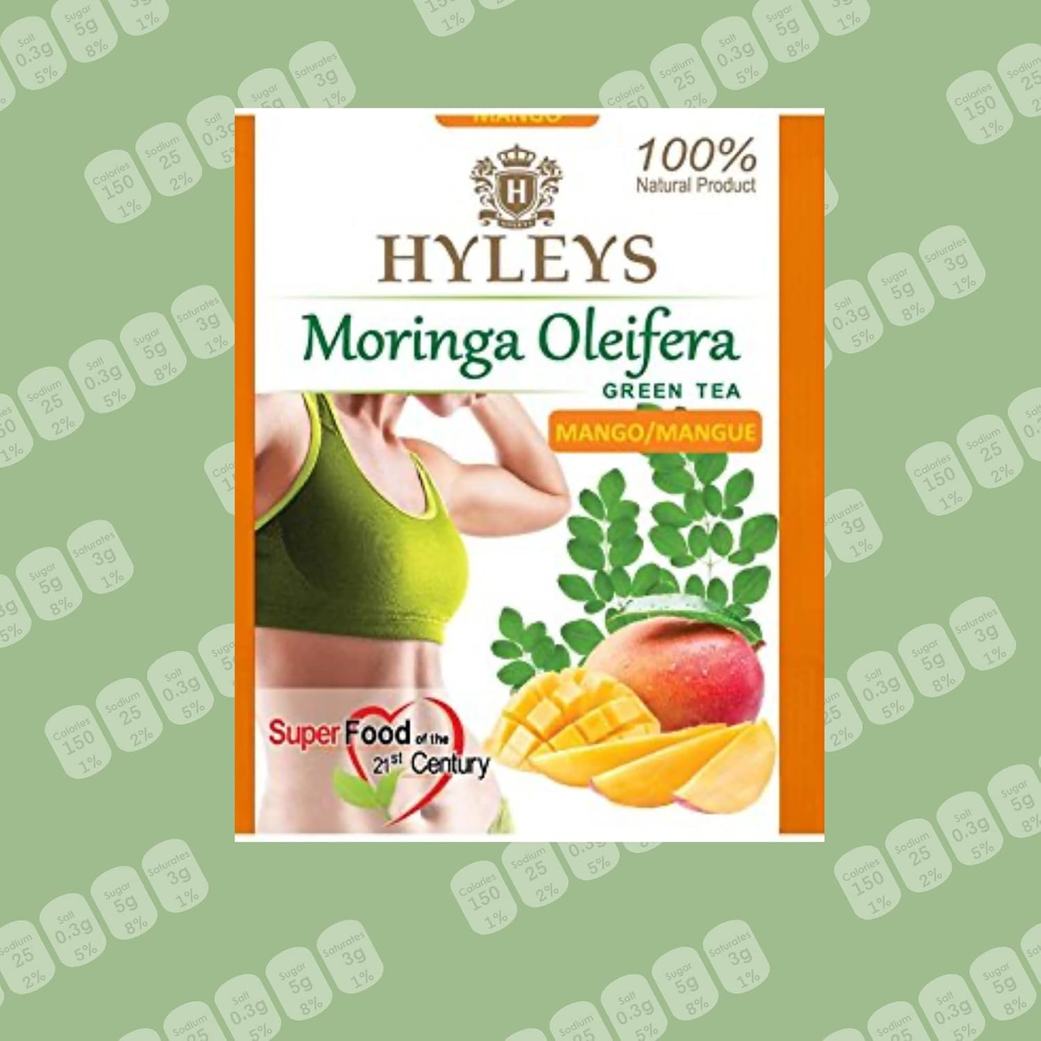 Hyleys Moringa Oleifera y té verde con sabor natural a mango – 25 ...