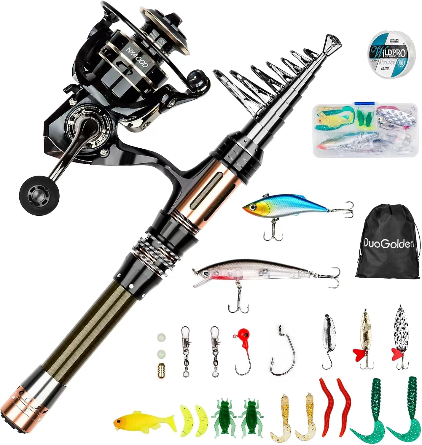 Amazon.co.jp: DuoGolden Fishing Rod Set, Reel Set, 6.3 ft (2.1 m ...