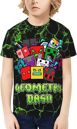 Amazon.com: Geometry Game Dash Kids T-Shirt 3D Printed Graphic T-Shirts ...
