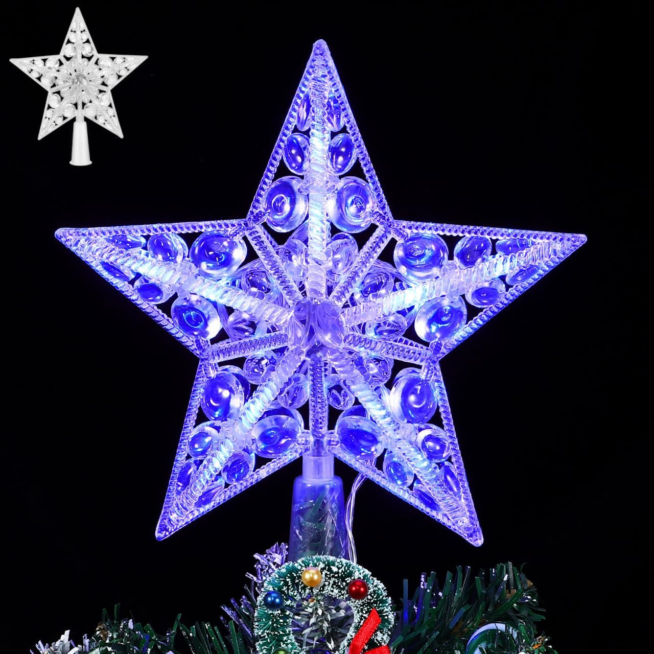 CATIEBYE Christmas Tree Topper Star Light with Led String Battery ...