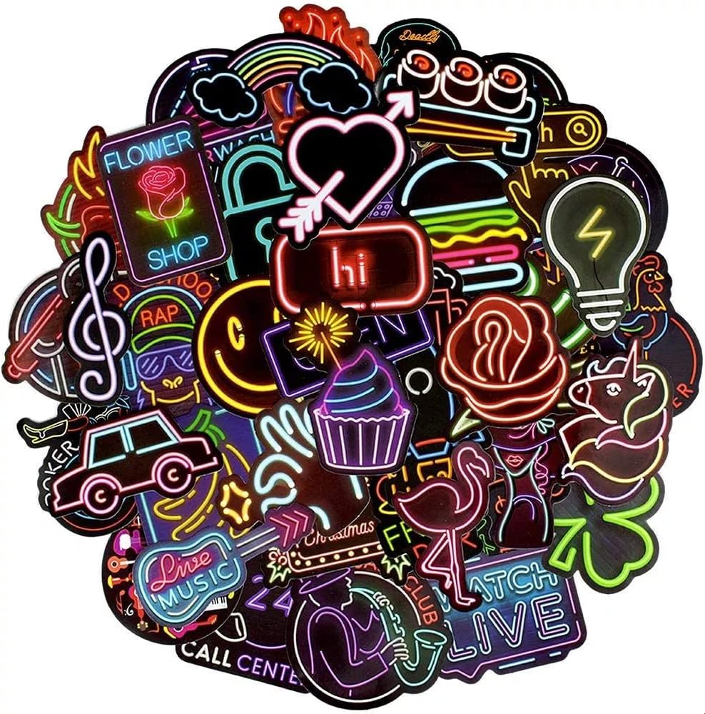 Amazon.com: Neon Stickers Pack Waterproof Laptop Sticker Vinyl Decals ...