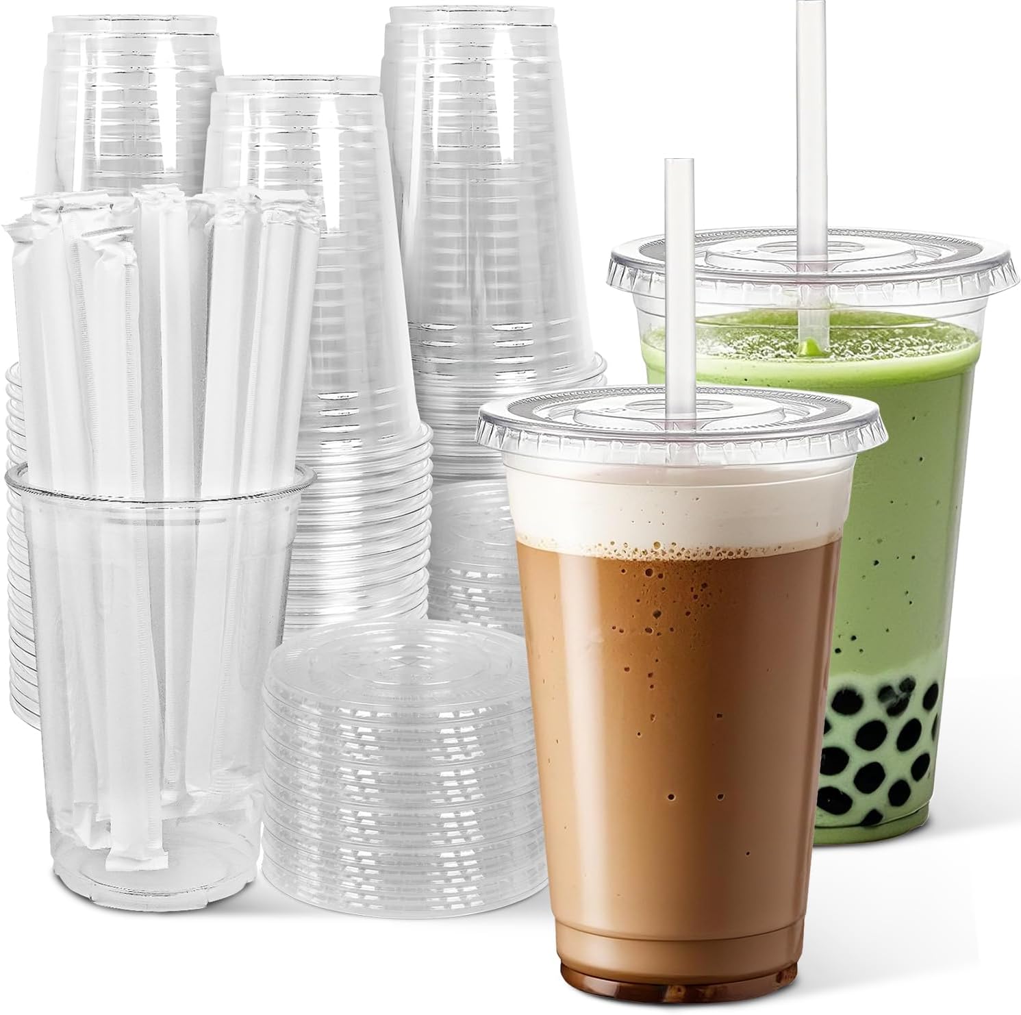 Amazon.com: Ginkgo 60 Pack 20 oz Plastic Cups with Lids and Straws ...