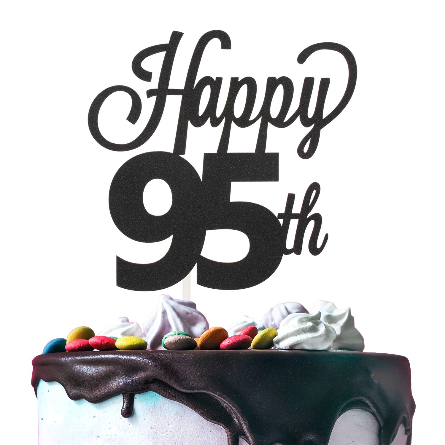 Amazon.com: LINGTEER Happy 95th Birthday Black Cake Topper - Cheers to ...