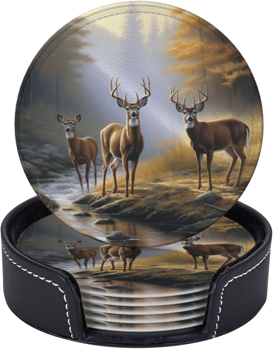 Amazon.com: Animal World Wildlife River Edge Deers Drinks Coasters With ...