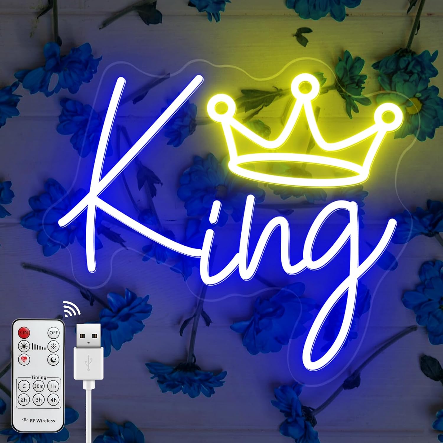 King Neon Sign with Remote for Bedroom Wall Decor, LED Dimmable Light ...