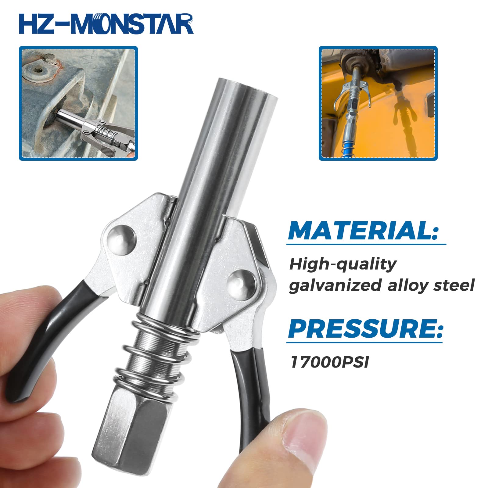 Snapklik.com : HZ-MONSTAR Grease Gun Coupler, 17000 PSI Double Handle ...
