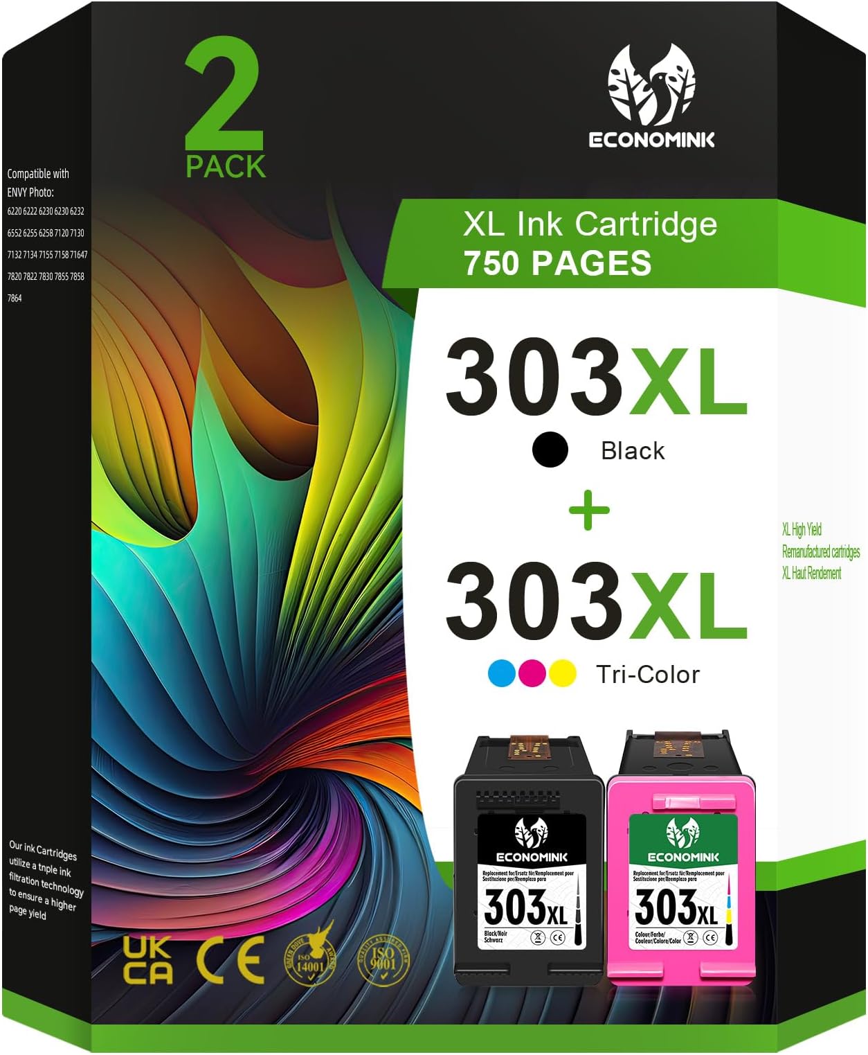 HP 303 Pack de 2 Cartouches d'Encre, Noire et Trois Couleurs ...
