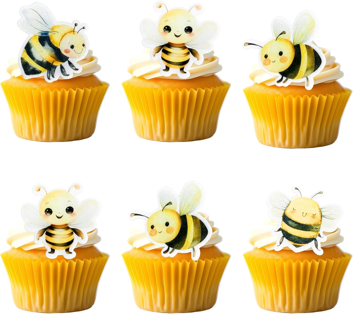 Amazon.com: 48 PCS Edible Bees Cupcake Toppers Wafer Paper Bumble Bee ...