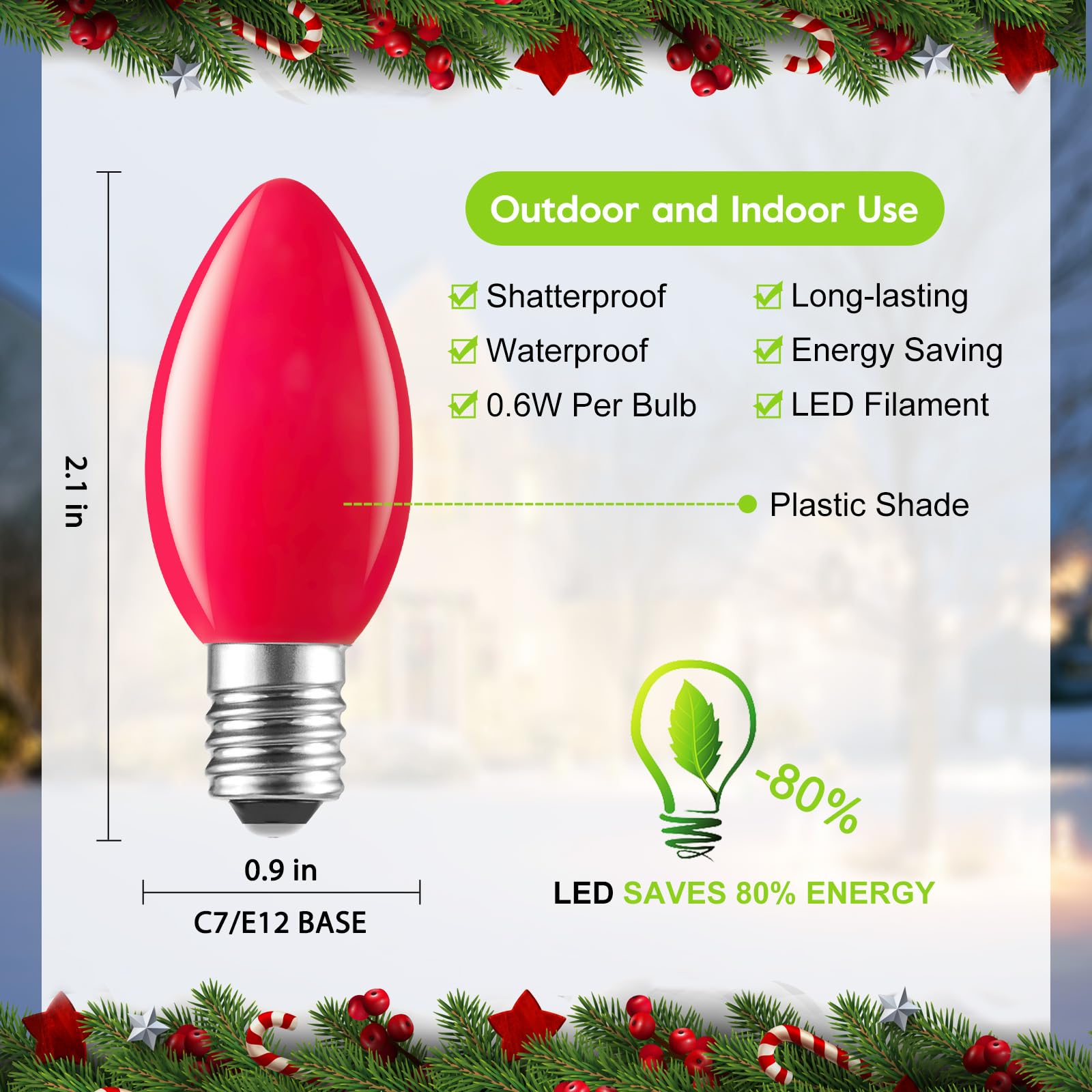 Snapklik.com : C7 Red LED Replacement Christmas Light Bulb, 25 Pack C7 ...