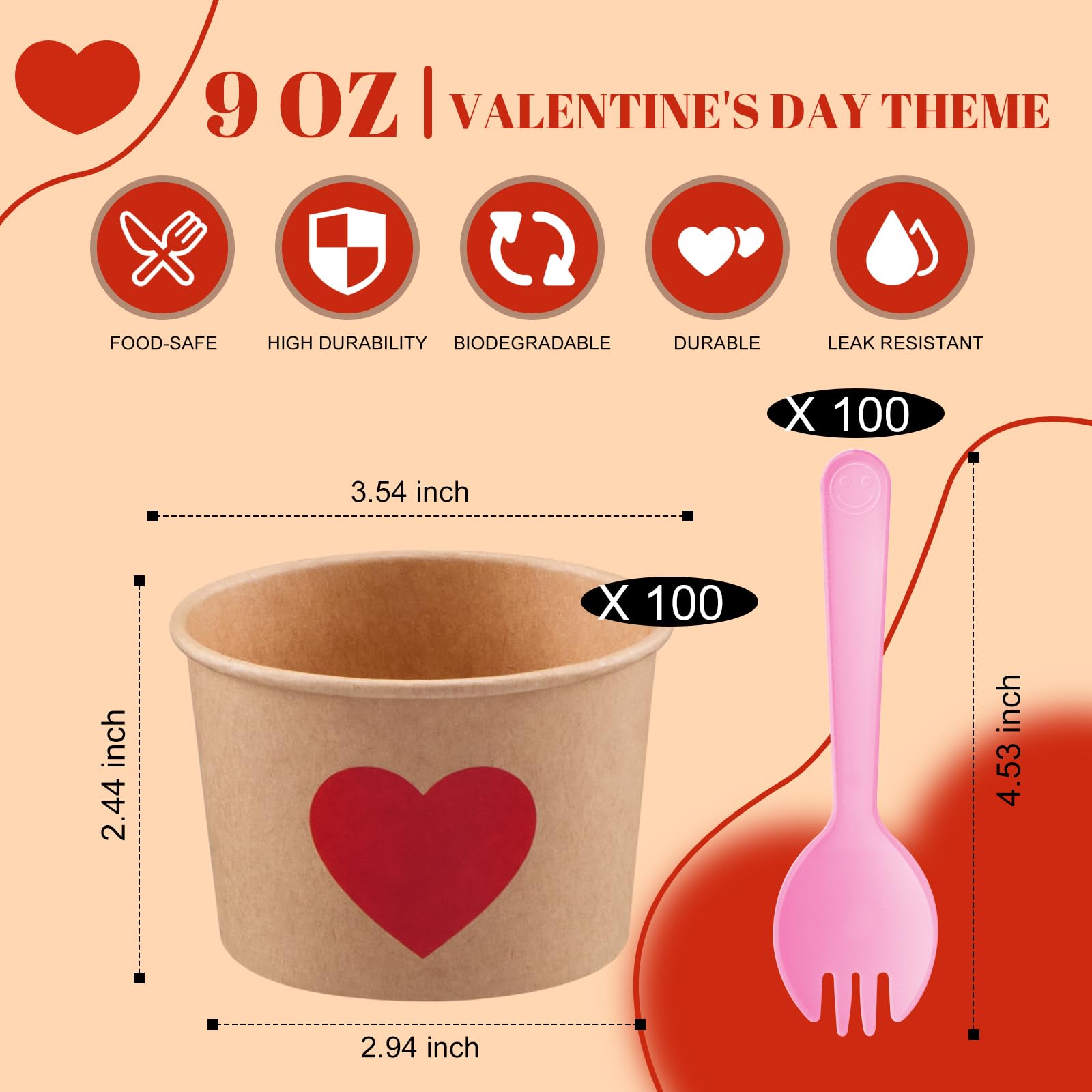 Snapklik.com : SiliFine 100 Pcs 9 Oz Valentines Paper Cups Ice Cream ...