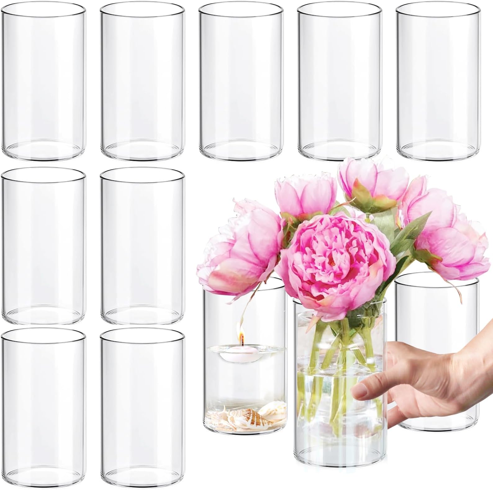 Amazon.com: Clear Glass Cylinder Vases for Centerpieces, 6 Inch Tall ...