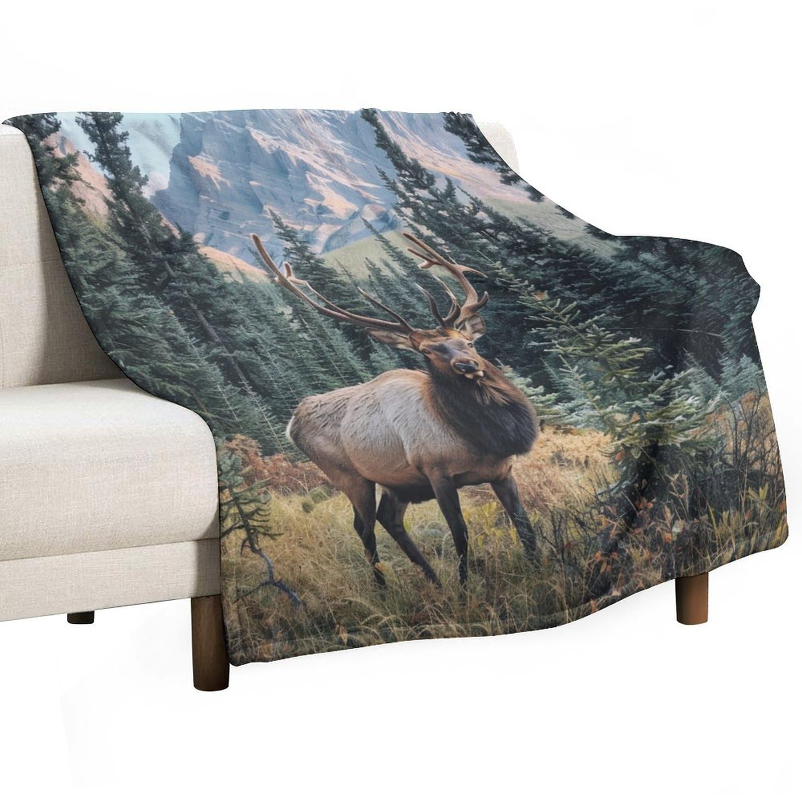 Amazon.com: TOWINSFB Nature Forest Elk Throw Blanket for Couch Sofa ...