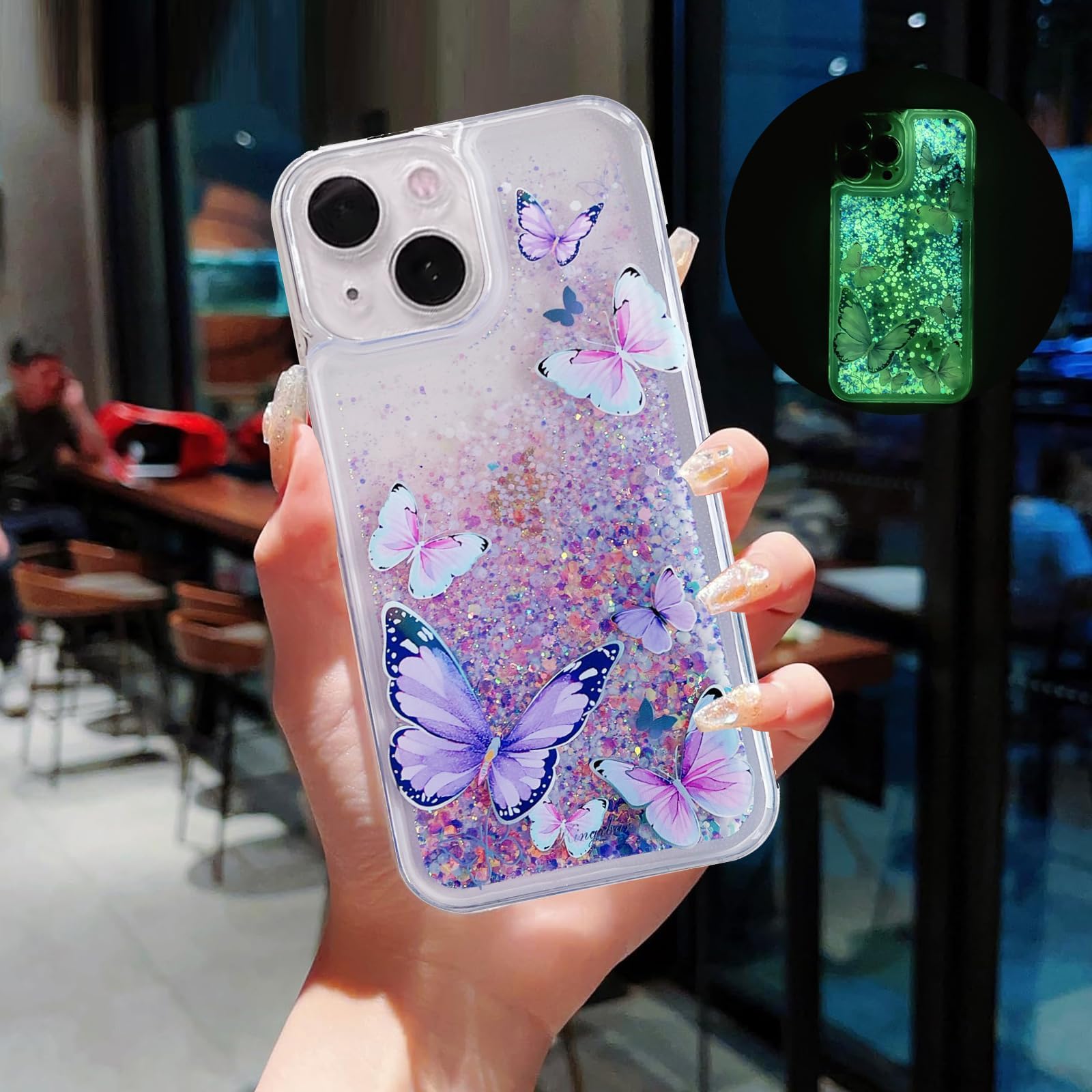Amazon.com: VALRION Compatible with iPhone 15 Plus Glitter Butterfly Case Glow in The Dark Women ...
