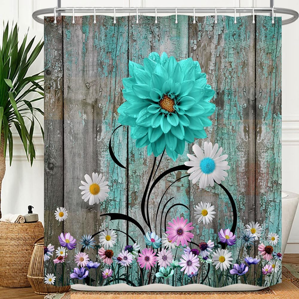 Amazon.com: JAWO Daisy Shower Curtain, Rustic Shower Curtain, Daisy ...