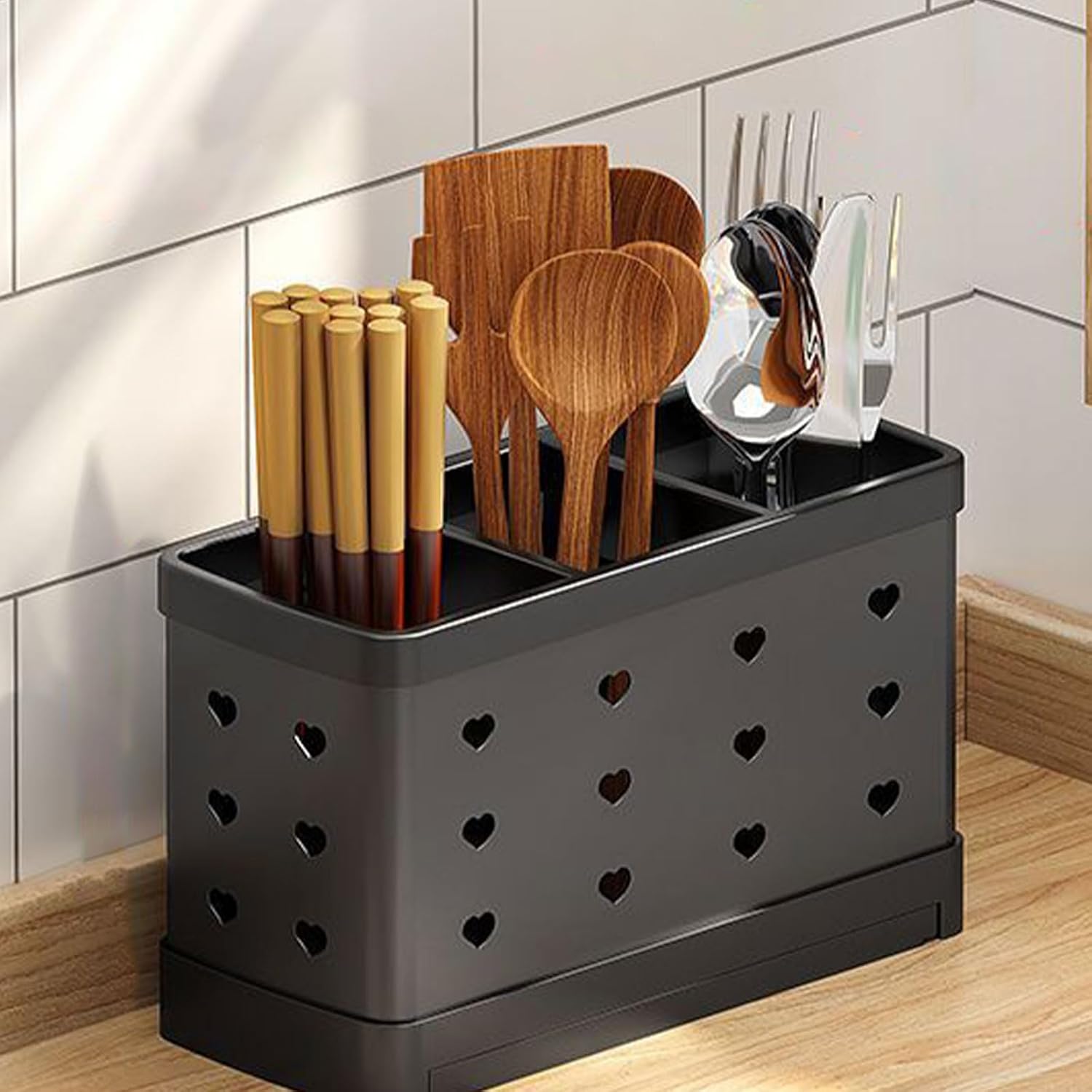 Dxcaicc Stainless Steel Utensil Holder, Metal Steel Square Utensil ...