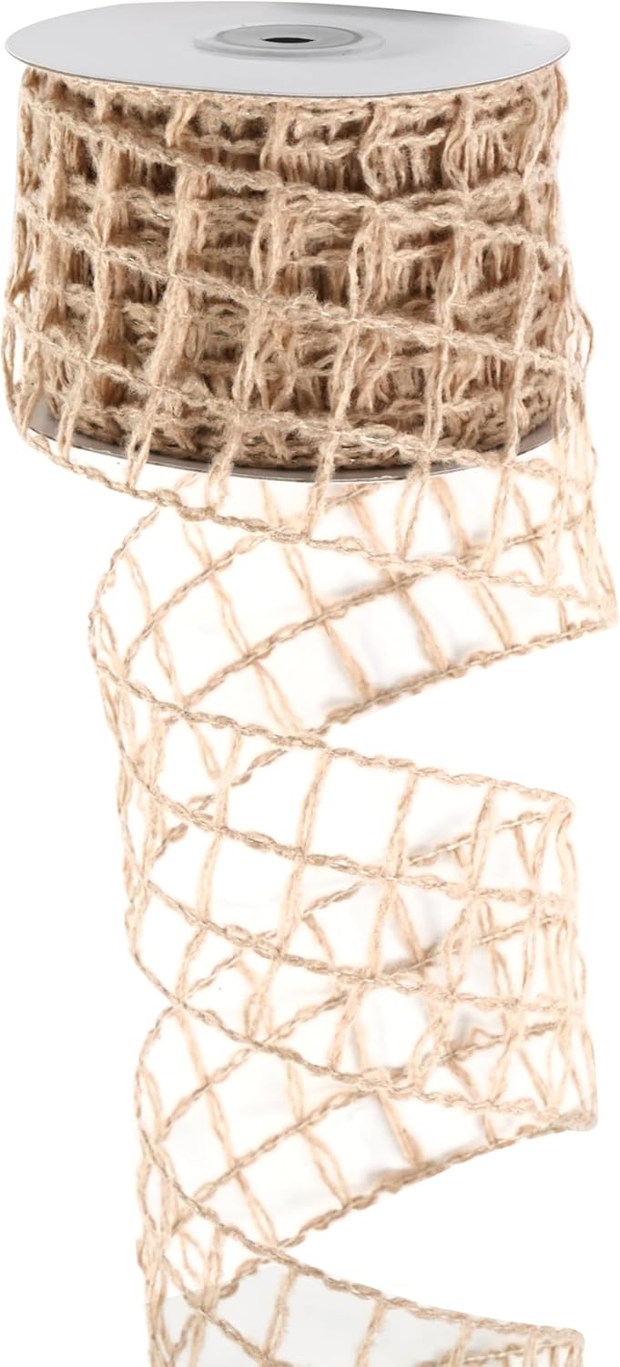 Amazon.com: LIZLOVESS Natural Color Mesh Burlap Wired Ribbon 2.5" x 10 ...