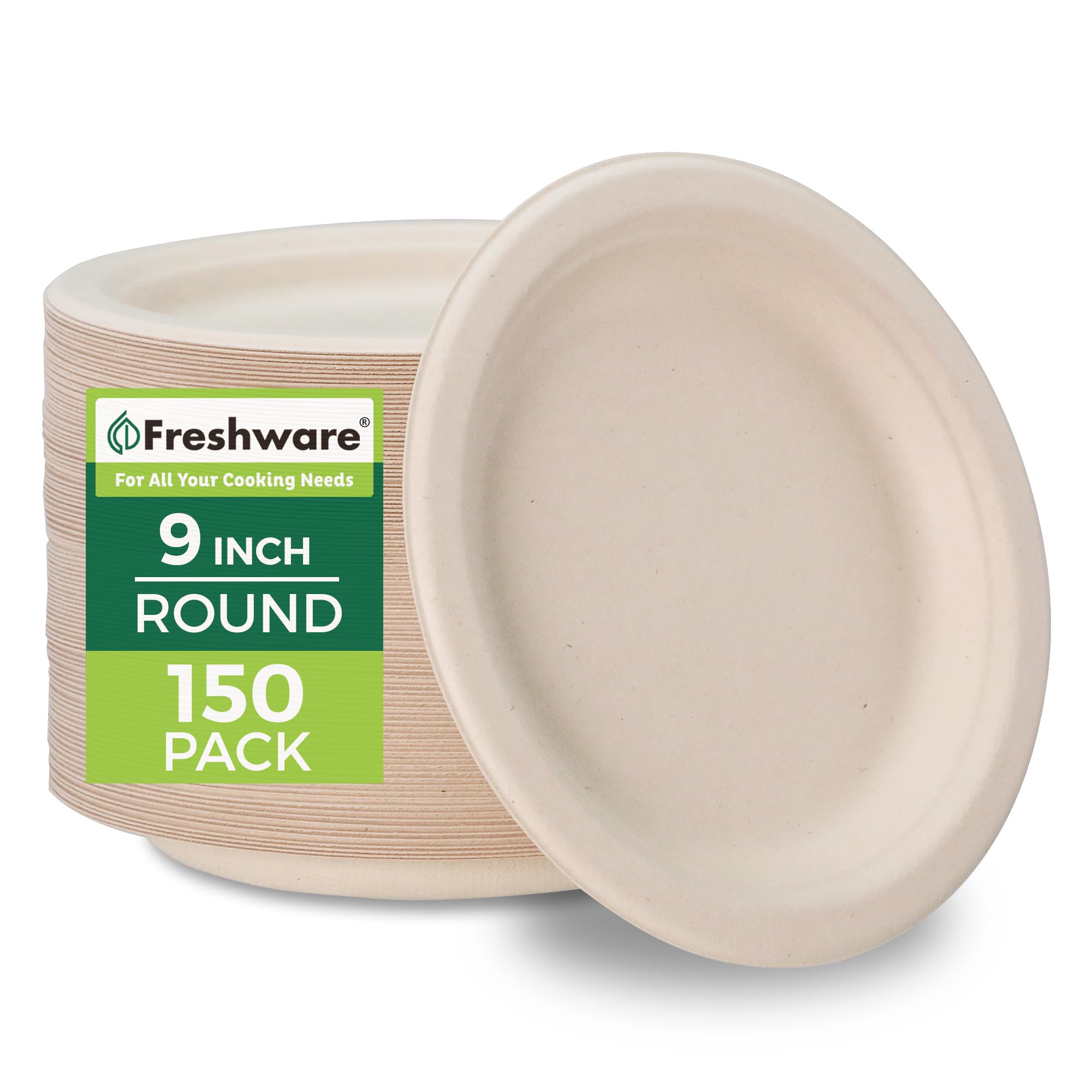 Freshware Paper Plates - Disposable 9" Plate, Biodegradable Sugarcane ...