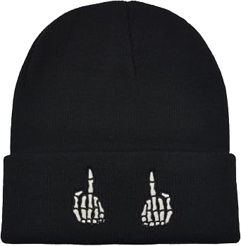 Amazon.com: Hip Hop Middile Finger Beanie Casual Embroidery Knitted ...
