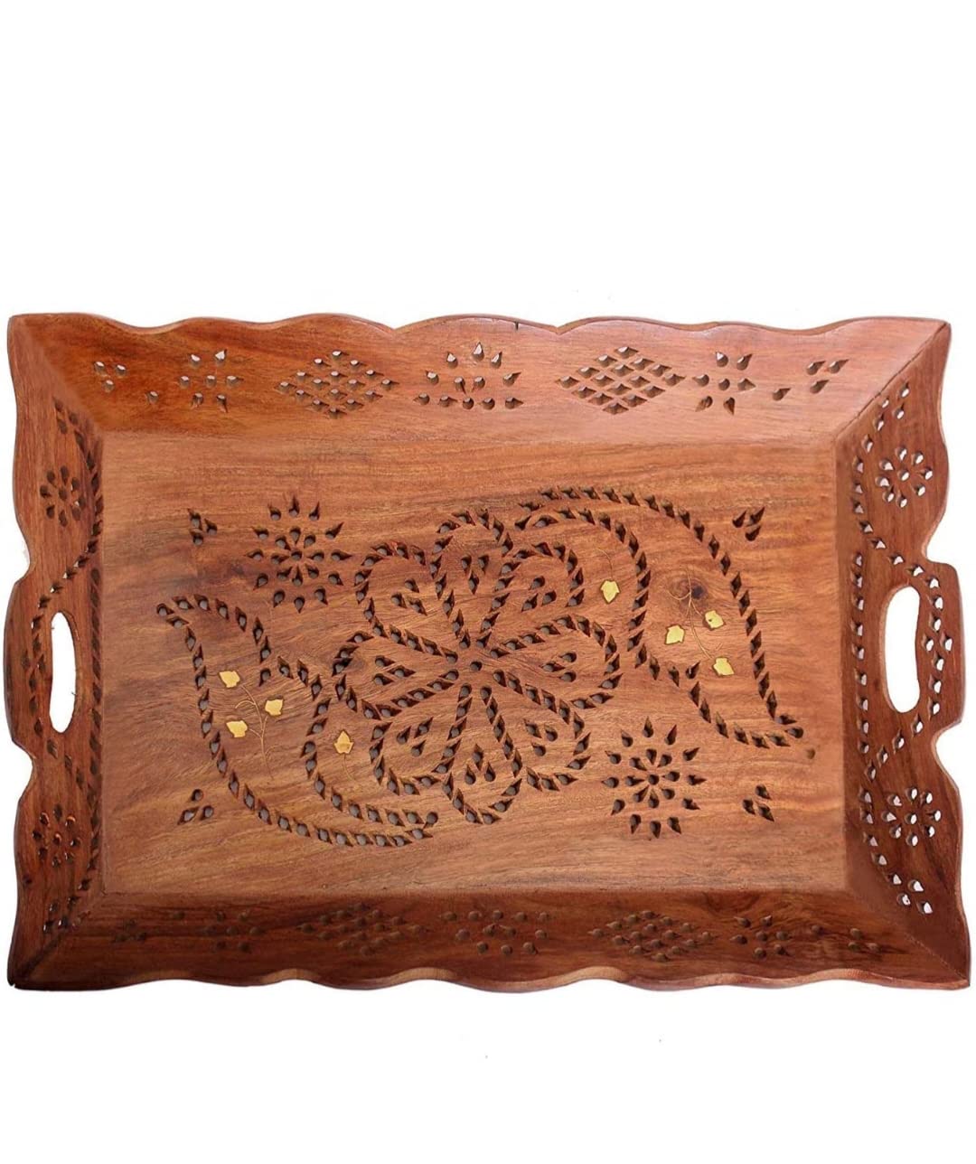 DELUX WOOD CARVER /Wooden Handmade Trey with Handles and A Beautiful ...