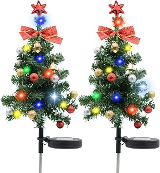 Amazon.com: 4 Pack Solar Mini Christmas Tree Lights Outdoor Decorations ...