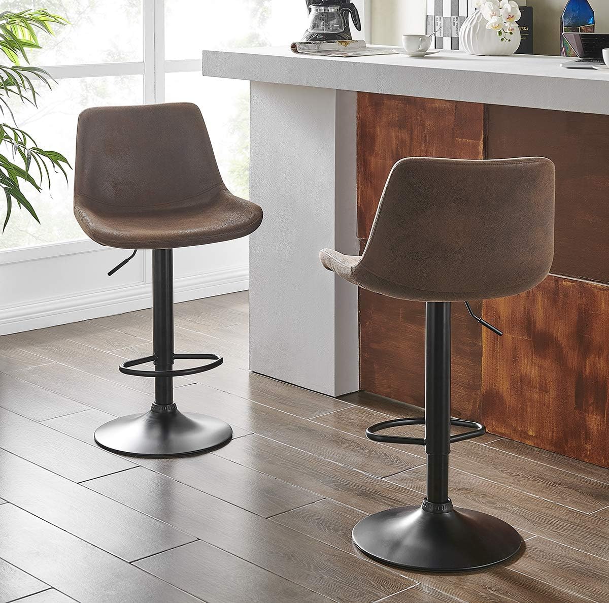 Amazon.com: Barton Set of 2 Swivel Bar Stools Alexsandera Retro Brown w ...
