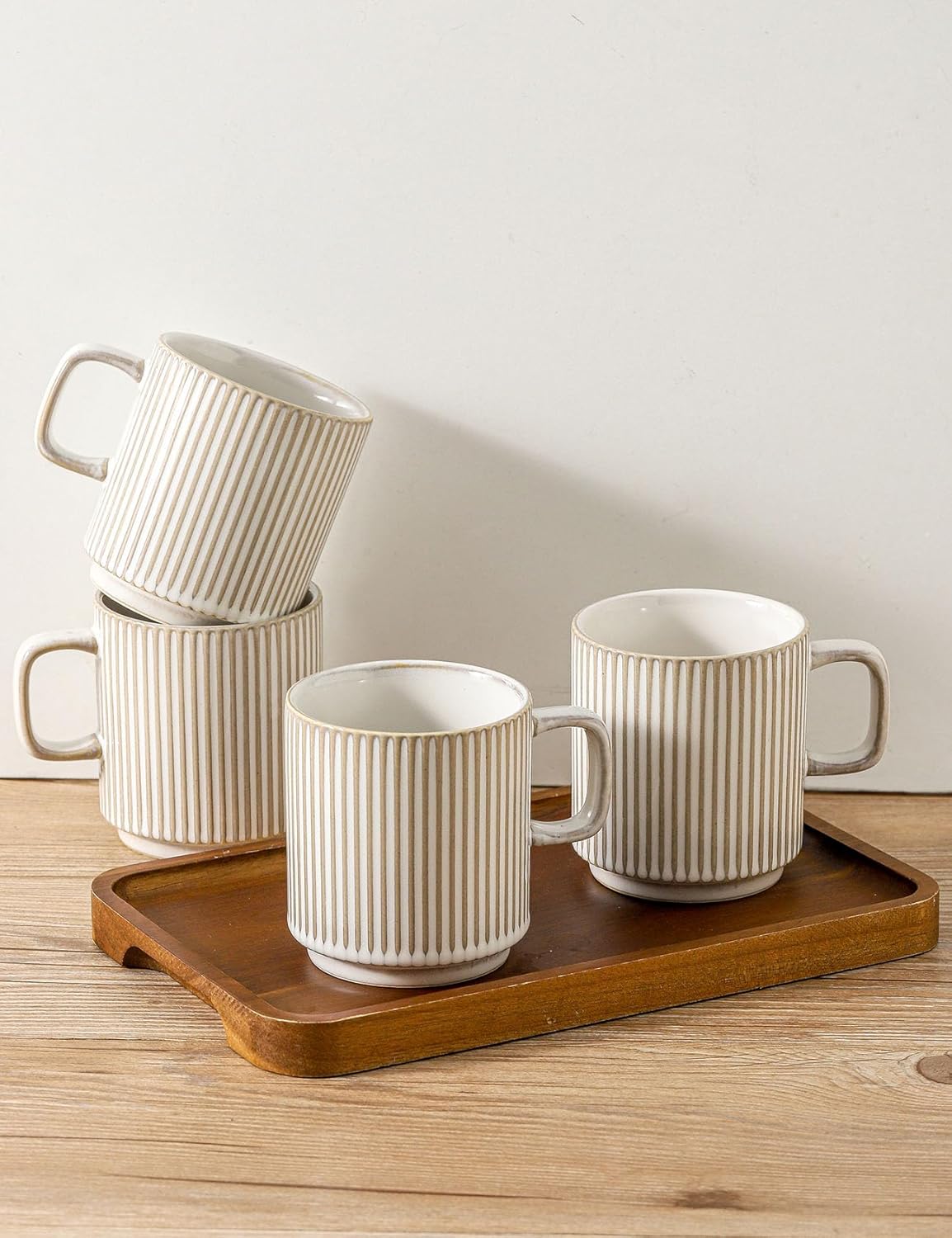 Amazon.com: Seyatoo Coffee Mugs Set of 4, Ceramic Ribbed Coffee Mug ...