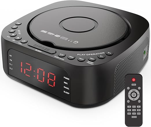 Amazon.com: KUEPHOM CD Player Alarm Clock with Remote:CD/MP3,Bluetooth ...