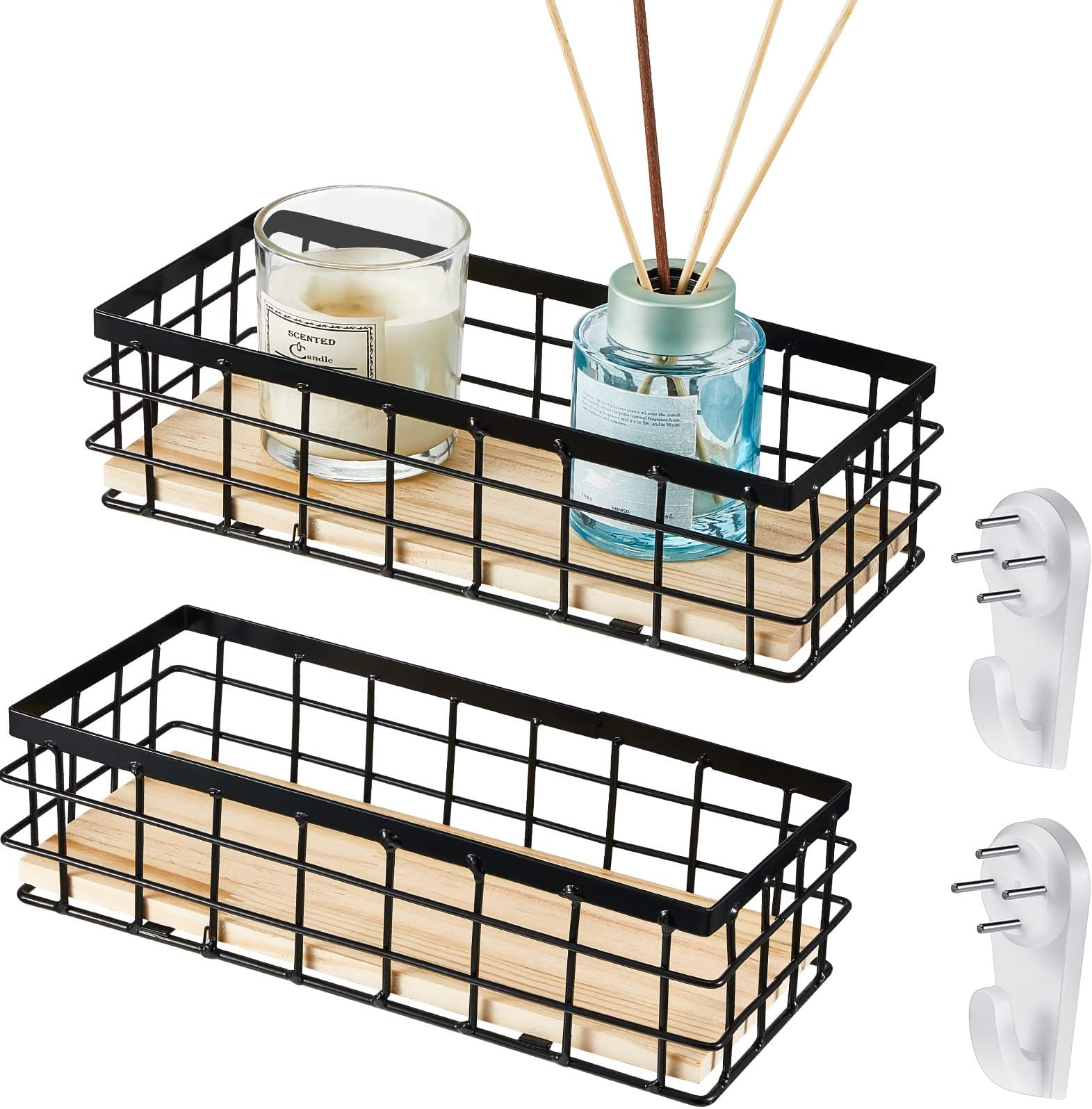 Amazon.com: TJ.MOREE 2-Pack Small Metal Wire Basket, Decorative Wood ...