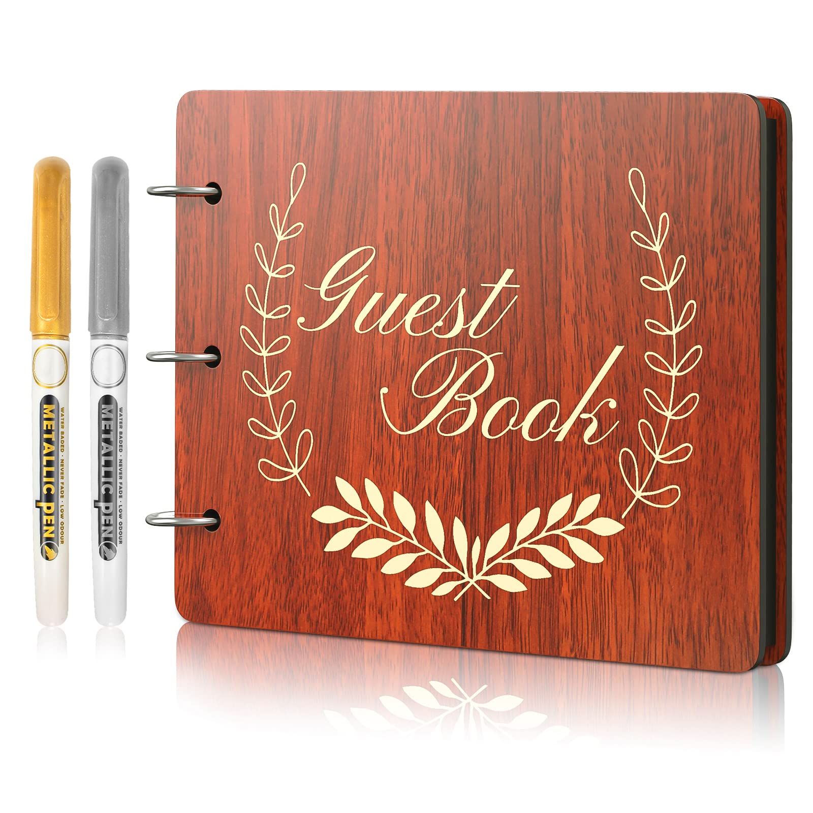 Amazon.com: Rustic Wooden Guest Book with 2 Metallic Pens, Registry ...
