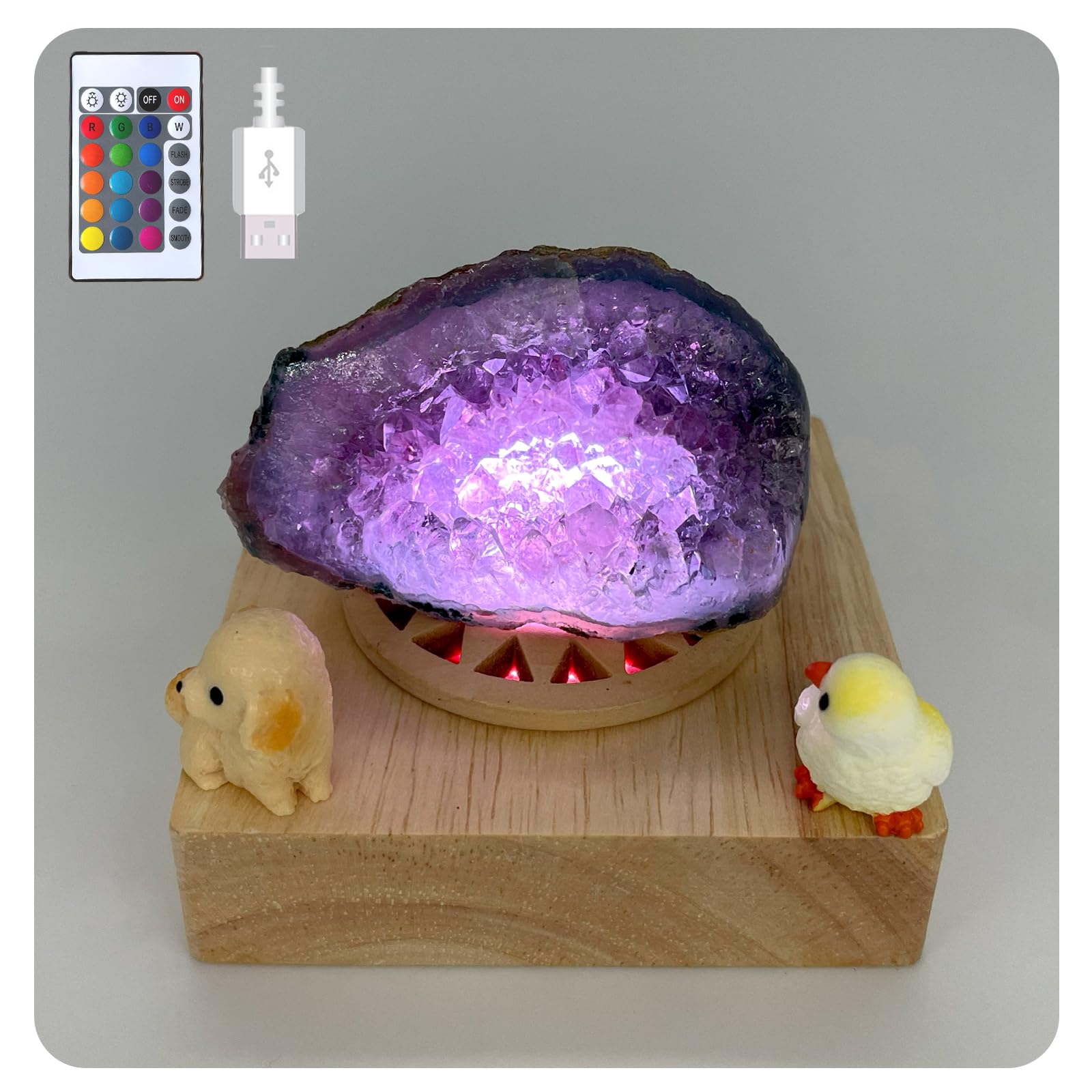 Amazon.com: HoHpHq Natural Amethyst/White Crystal Geodes Calming Lamp ...