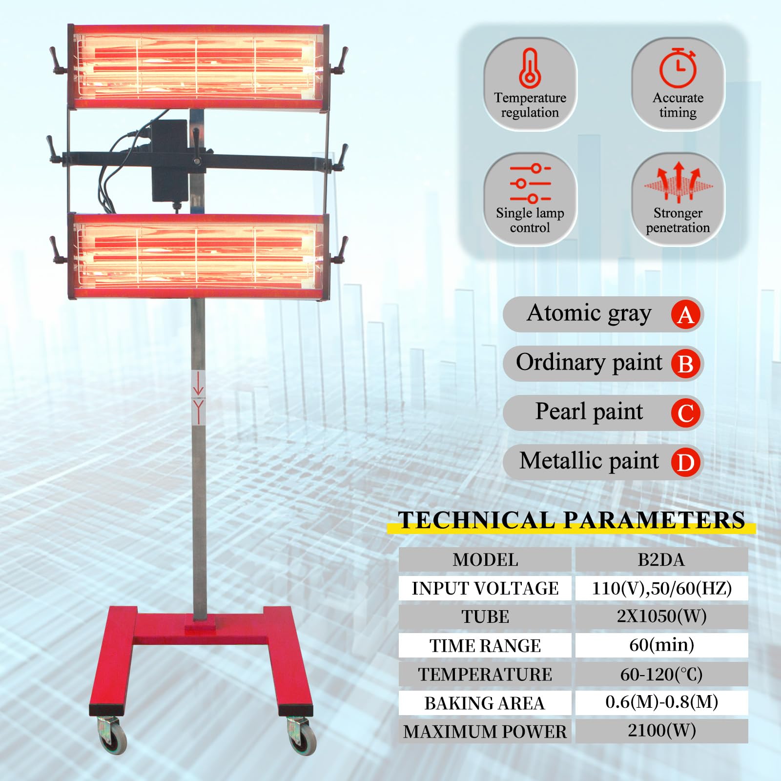 Solary Infrared Paint Curing Lamp, 2100W 110V Short Wave Infrared Paint ...